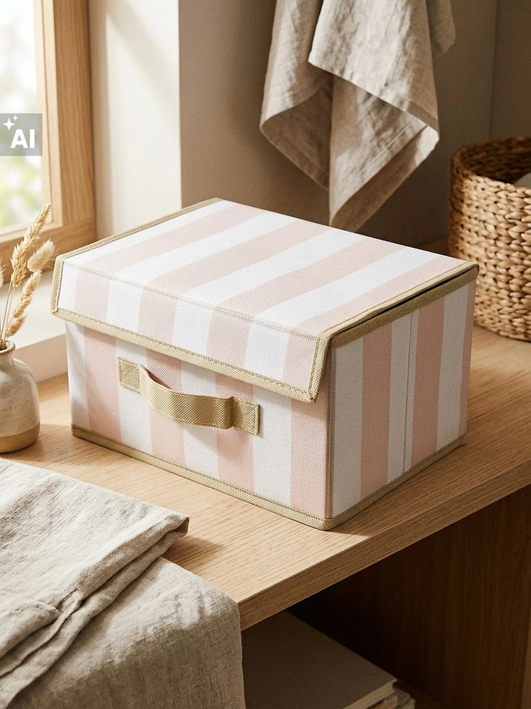 Sinsay - Skládací úložný box s pruhy a víkem - béžová