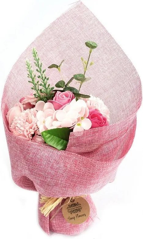 Stojící mýdlová kytice – růžová 35 cm