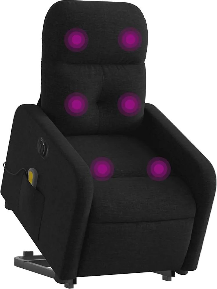 Elektrické zvedací masážní polohovací křeslo černé textil 3206824