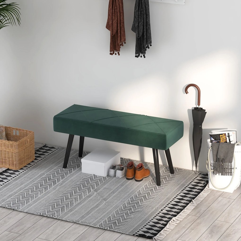HOMCOM čalouněná lavice sametového vzhledu lavice k posteli lavice do předsíně X-vzor do 120 kg do ložnice 100x36x45 cm v zelené barvě
