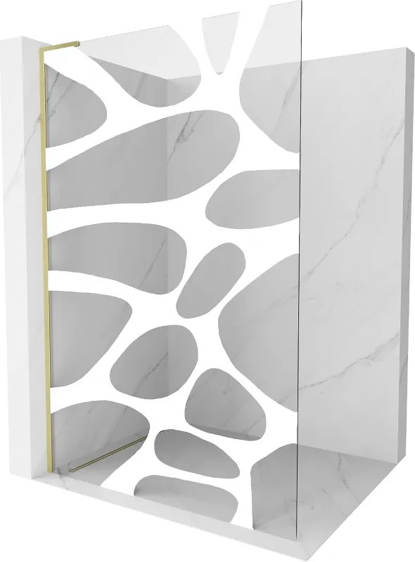 Mexen Kioto L, sprchová zástěna Walk-In 80 x 200 cm, 8mm čiré sklo bílý vzor, ​​zlatý matný profil, 800-080-103-55-97