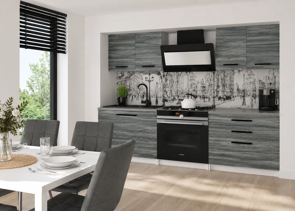 Kuchyňská linka Belini 120 cm šedý antracit Glamour Wood s pracovní deskou Tiesto2