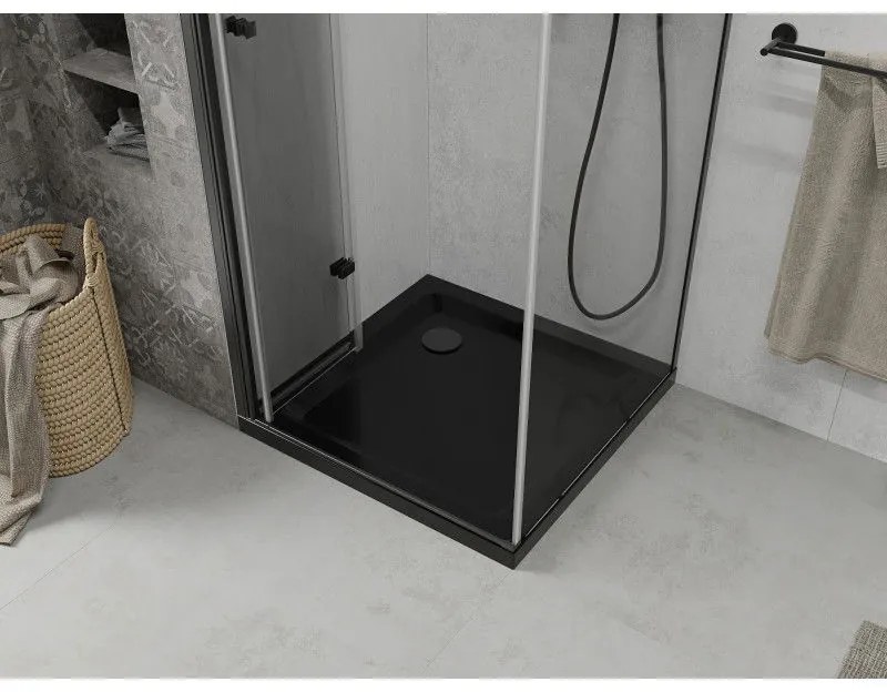 Mexen Lima, sprchový kout 90 (dveře) x 90 (stěna) cm, 6mm čiré sklo, černý profil + SLIM černá sprchová vanička 5cm s černým sifonem, 856-090-090-70-00-4070B