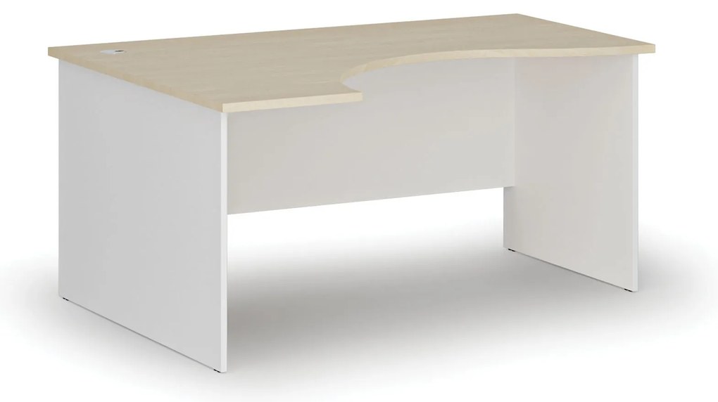 Ergonomický kancelářský psací stůl PRIMO WHITE, 160x120 cm, levý, bílá/bříza
