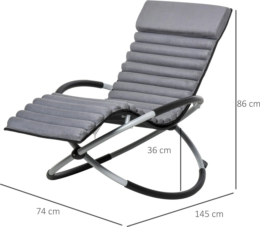 Ergonomické houpací křeslo Outsunny 2v1 - Zahradní křeslo s naší houpací slunečními lehátko z kovu a textilenu, kulaté tmavě šedé, 145 x 74 x 86 cm