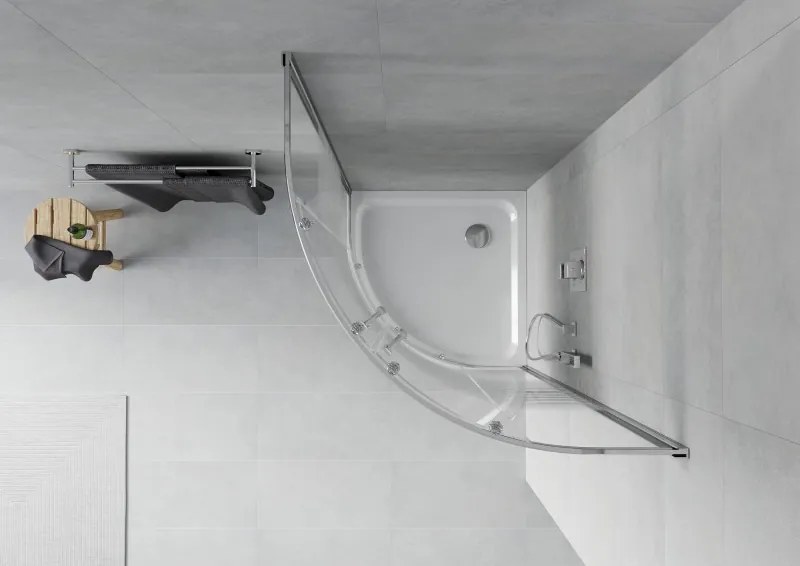 Mexen Rio polokruhový sprchový kout 90 x 90 cm, bílé pruhy, chrom + vanička Flat, bílá - 863-090-090-01-20-4110