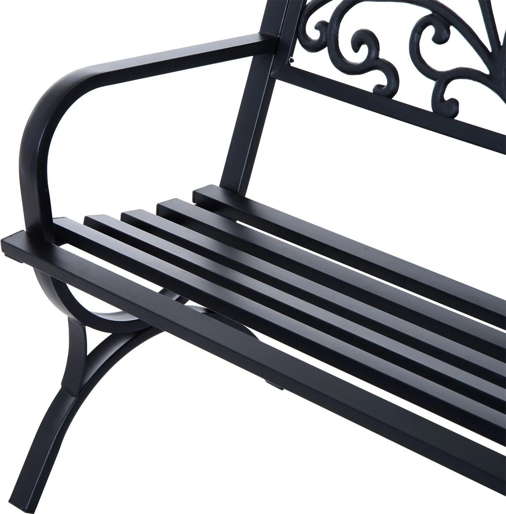 Outsunny dvoumístná zahradní lavička 240 kg nosnost, vhodná pro vnitřní i venkovní použití 127x60x85 cm černá