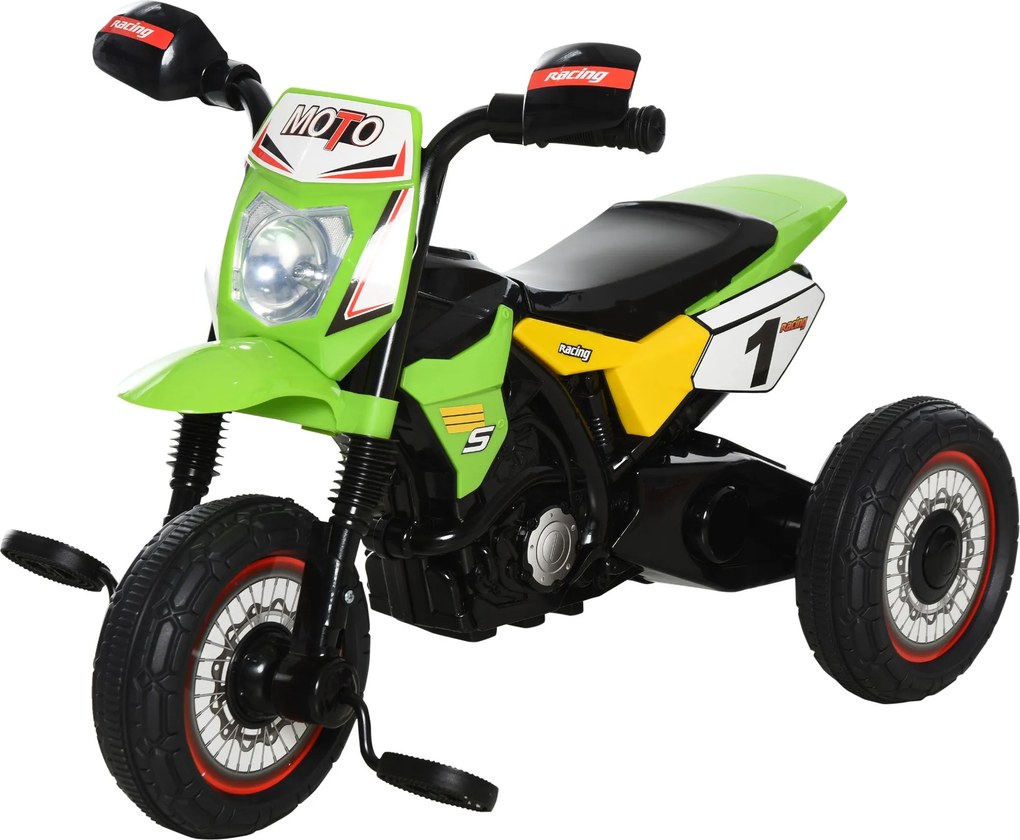 HOMCOM Dětská Motorka na Odrážedlo pro Děti ve Věku 18-36 Měsíců – Tříkolka s 3 Koly, Světly a Hudbou, Nosnost 20 kg, 71x40x51 cm, Zelená | Aosom