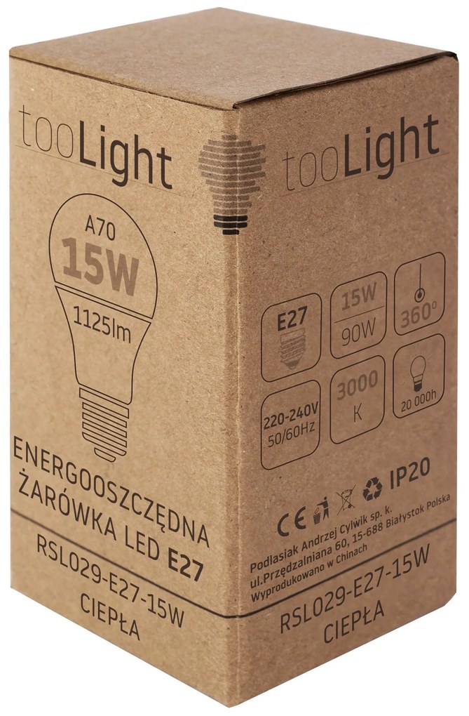 Toolight Toolight, LED žárovka E27, 15W, 1125lm, 3000K teplá, RSL029, OSW-20014