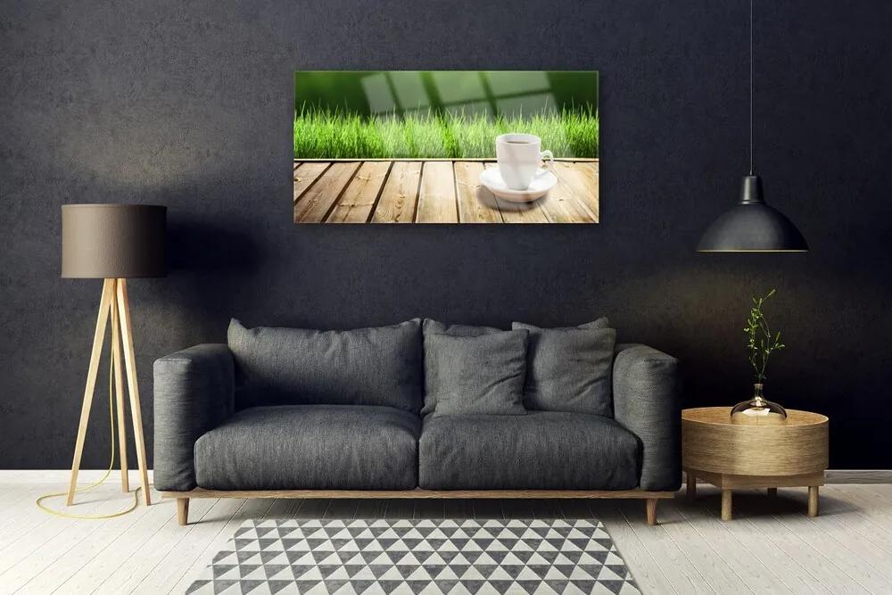 akrylový obraz Tráva Hrnek Příroda 100x50 cm