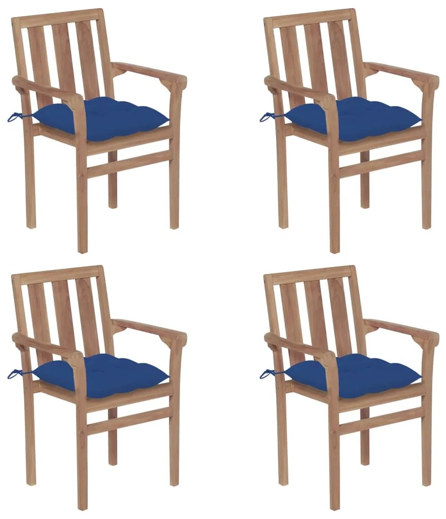 3073404 vidaXL Stohovatelné zahradní židle s poduškami 4 ks masivní teak