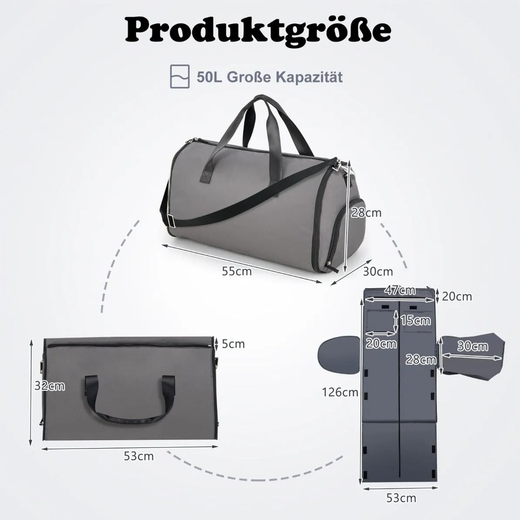 Costway Příruční taška s přihrádkou na boty a nastavitelným ramenním popruhem