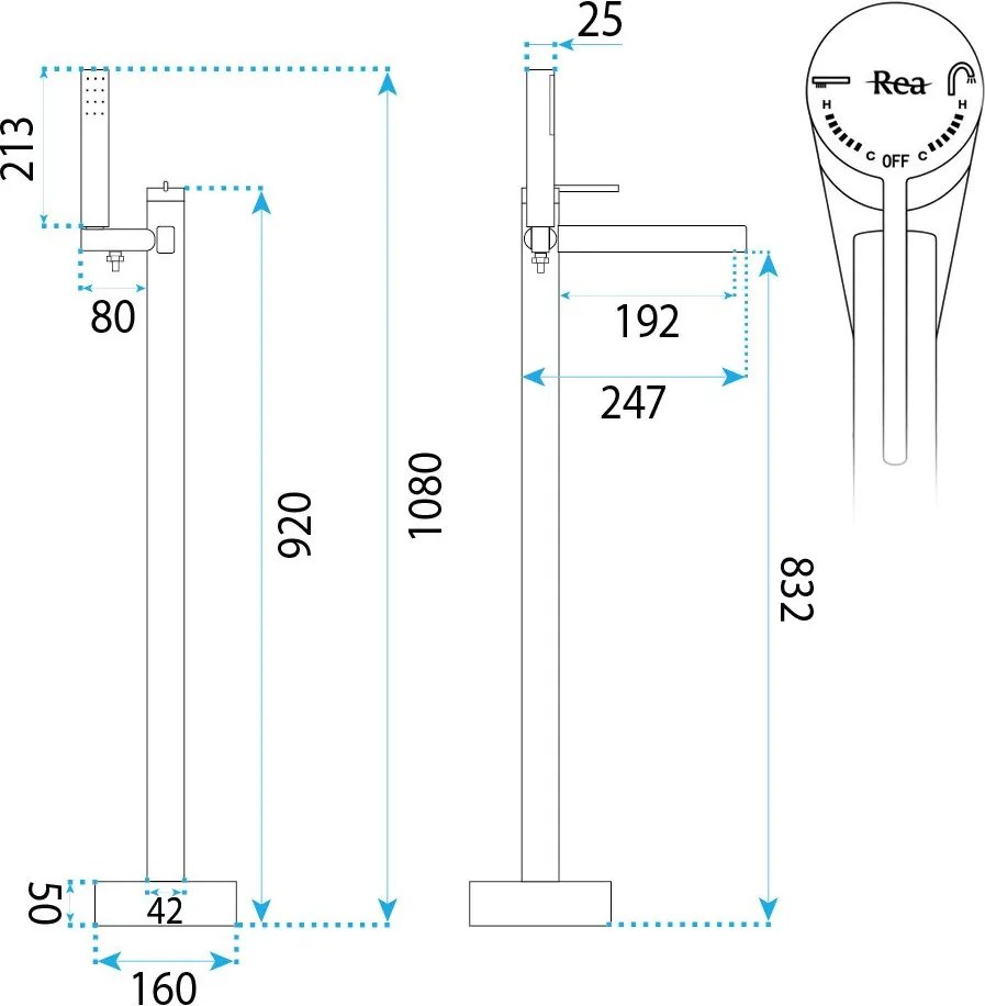 Rea, Volně stojící baterie Rea Grace Brush Nickel, REA-B2238