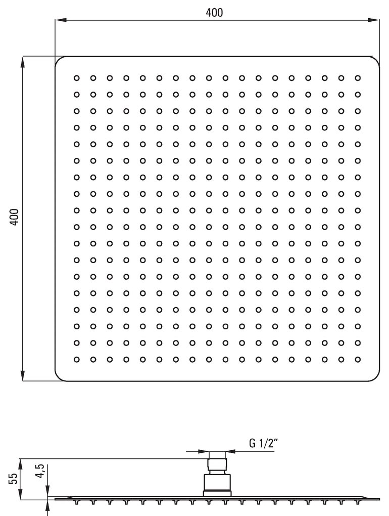 Deante Floks, dešťová hlavice z nerezové oceli 400x400 mm čtvercová, chromová, NAC_006K