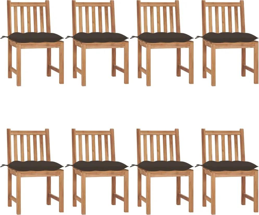 vidaXL Zahradní židle 8 ks s poduškami masivní teak [3073157] Barva: Šedá