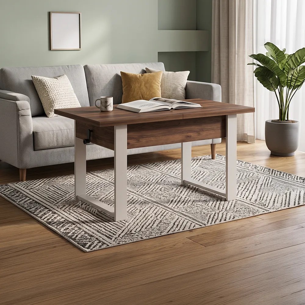 Rozkládací polohovací konferenční stolek HOGO 3v1 | 120-157x62,5-74,5x67 cm | síla horní desky 32 mm | ořech/nohy kašmír