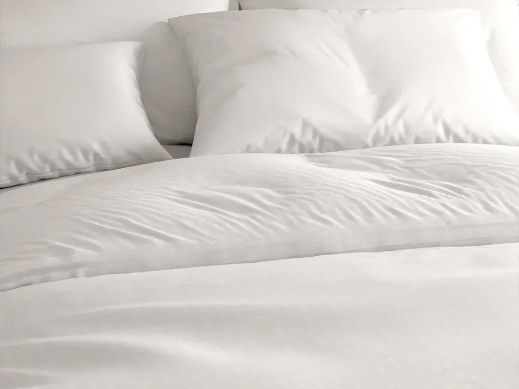 Sada krepového povlečení DENYX BLEND světle krémové, hotelová kapsa + prostěradlo Jersey 90 x 200 cm šedobéžové, jednolůžko