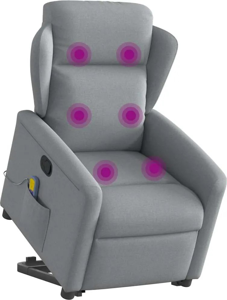 Zvedací masážní polohovací křeslo světle šedé textil 3303144