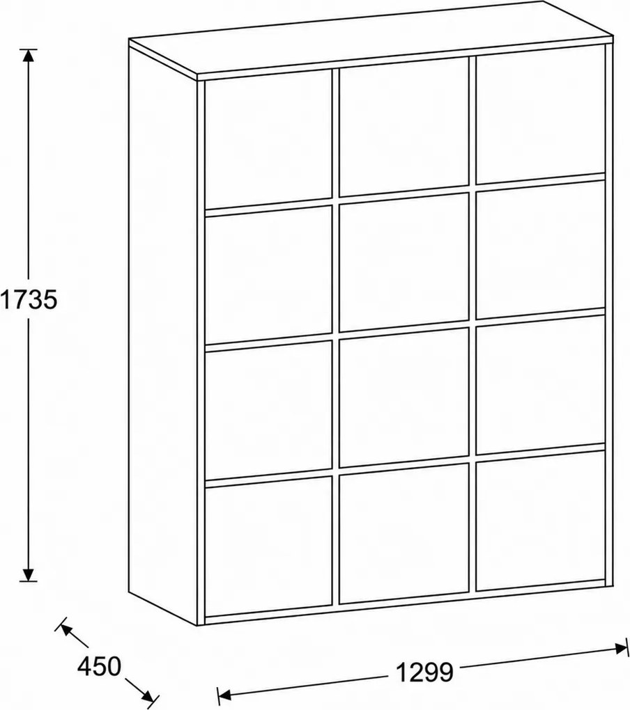 Kancelářská skříň FRAME, 12x dveře, 1299 x 450 x 1735 mm, PUSH-lock, ořech