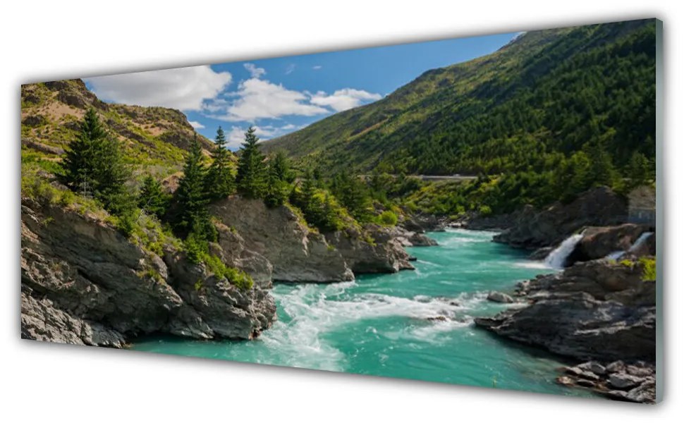 akrylový obraz Hory Řeka Krajina 125x50 cm
