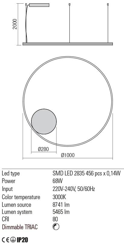 Redo Závěsné LED svítidlo ORBIT ø 100 cm, 3000K Barva: Černá, Stmívání, řízení: DALI