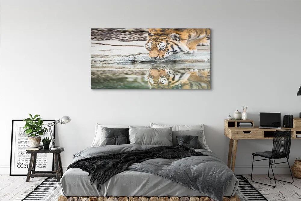 akrylový obraz tiger pití 140x70 cm