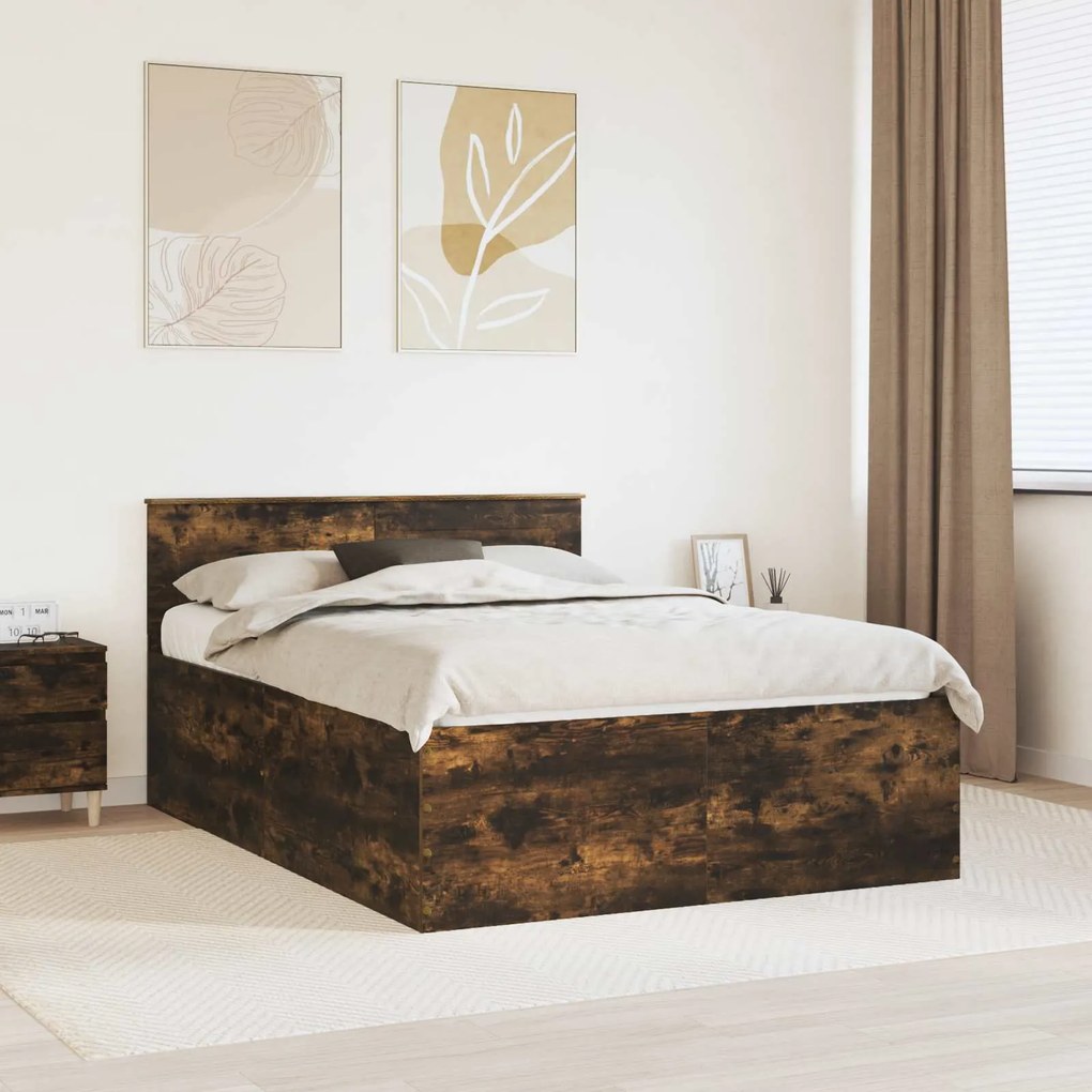Rám postele s čelo Kouřový dub 150 x 200 cm Kompozitní dřevo 3408568