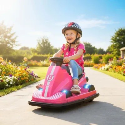 AIYAPLAY Autoskúter pro děti, otočný o 360 stupňů, volant, LED světla, hudební funkce, 3-8 let, růžový