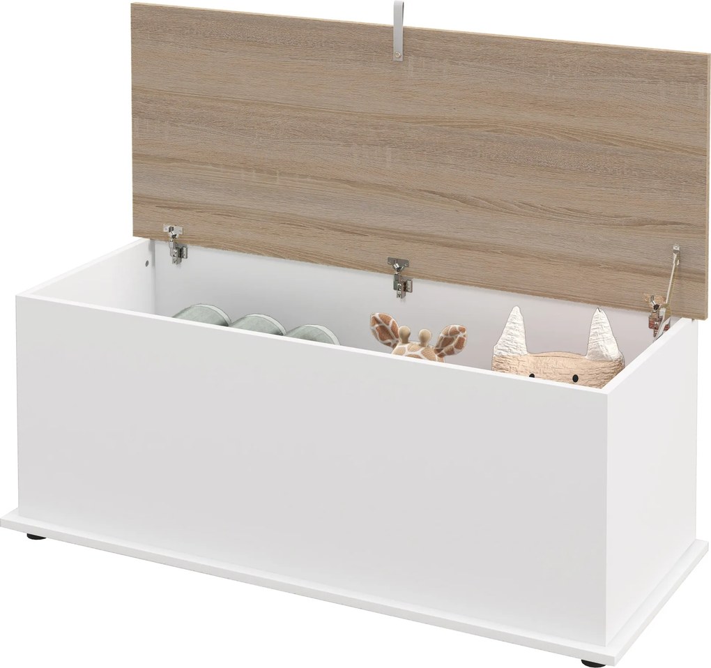 Dřevěná úložná truhlice HOMCOM s víkem, max. zatížení 120 kg pro ložnici a obývací pokoj, 100x40x40 cm, Přírodní a Bílá