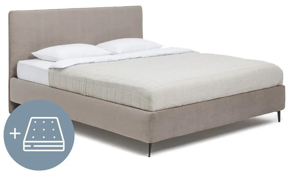Čalouněná dvoulůžková postel taupe s matrací/s roštem 180x200 cm Noira Slim – Bonami Selection