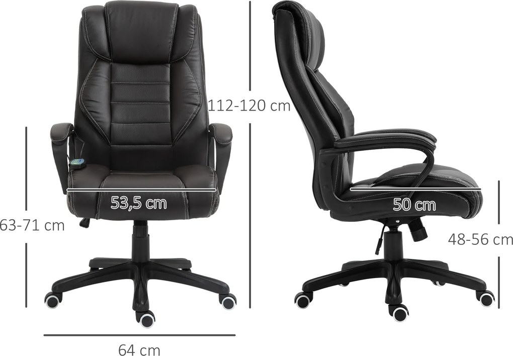 Vinsetto kancelářská židle s masážní funkcí, ergonomická exekutivní židle s vibrační masáží, sklopná funkce, výškově nastavitelná kancelářská otočná …