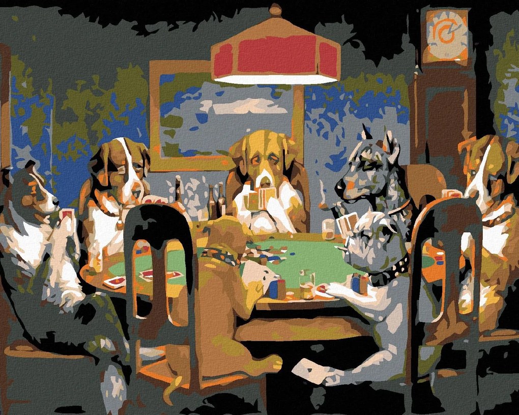 zuty malování podle čísel - psí poker, 50x40 cm, vypnuté plátno na rám