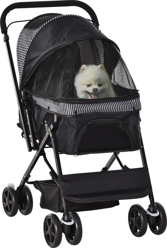 PawHut Kočárek pro psy a kočky Oxford Černá 76,5 x 52 x 95 cm | Aosom