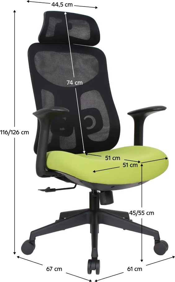 Ergonomická kancelářská židle LERO - černá síťovina / zelená látka / nosnost 150 kg