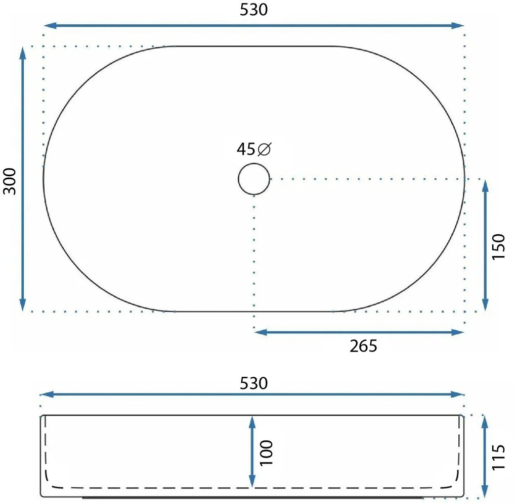 Rea Layla, umyvadlo na desku 530x300x115 mm, bílá lesklá, REA-U9108