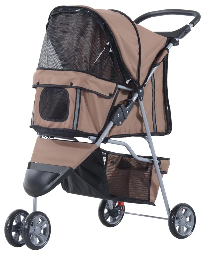 Tříkolový kočárek pro psy PawHut do 10 kg a 35 cm, hnědý