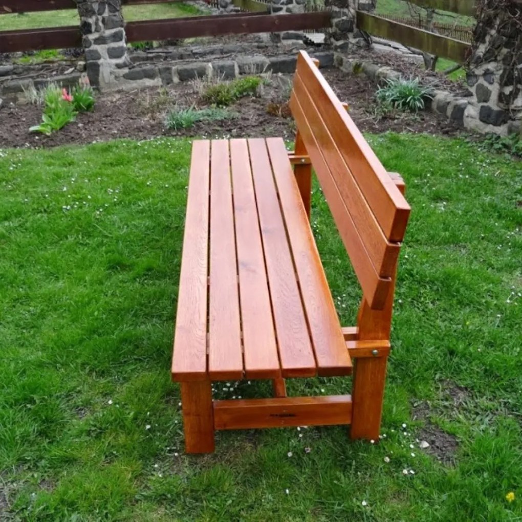 KULHÁNEK Široká zahradní lavice s opěradlem - klasická Délka: 150 cm, Odstín nátěru: lazura - dub