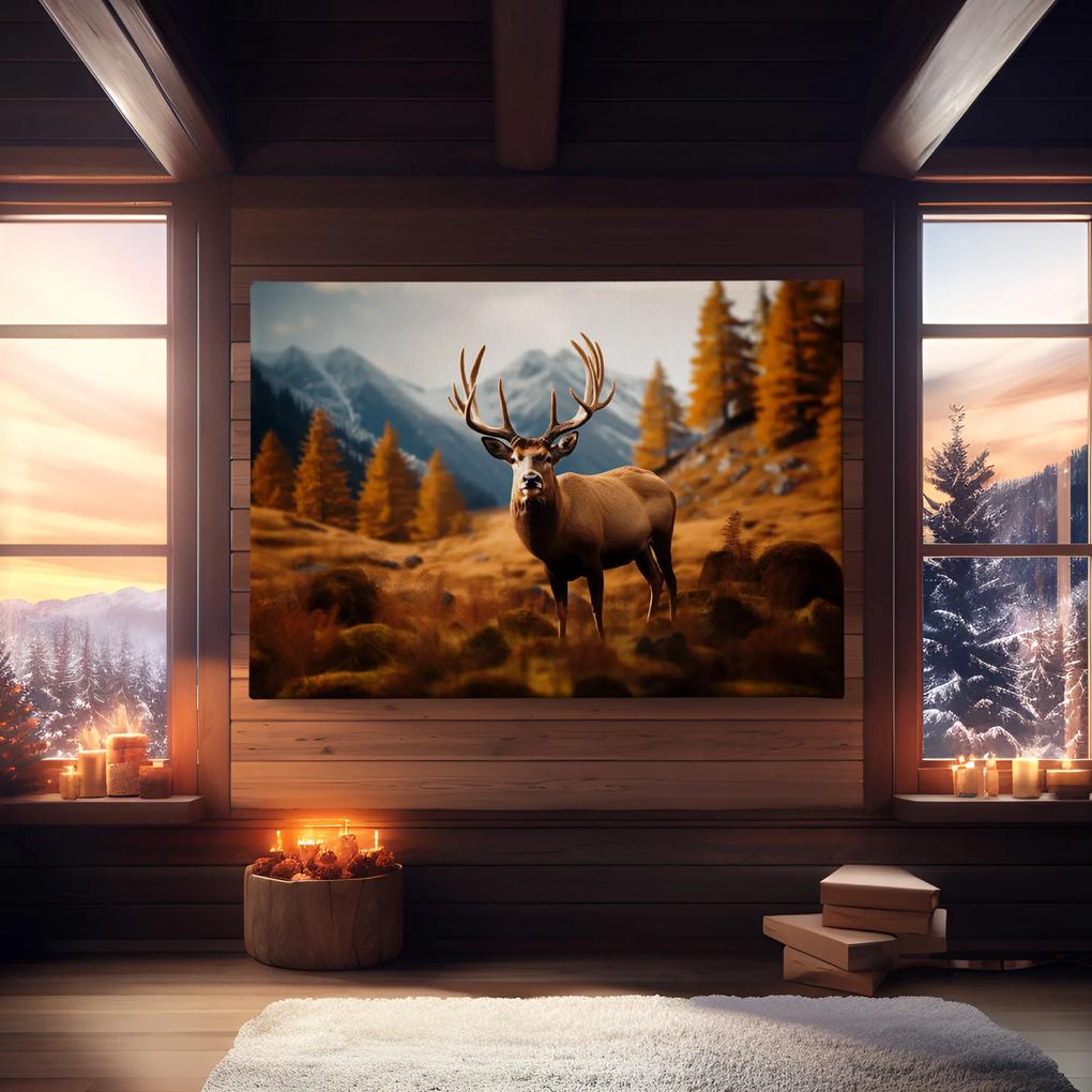 Obraz na plátně - Jelen, král podzimního lesa FeelHappy.cz Velikost obrazu: 120 x 80 cm