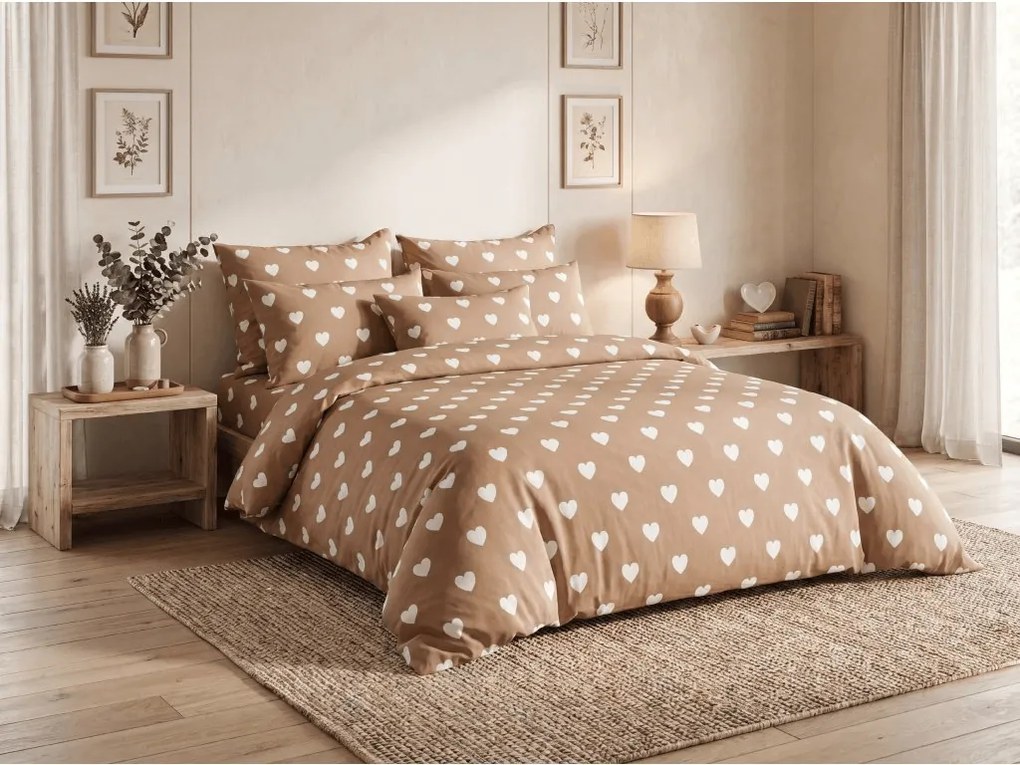 Povlečení z mikrovlákna CARAMHEART hnědé Rozměr povlečení: 2 ks 70 x 90 cm | 200 x 220 cm