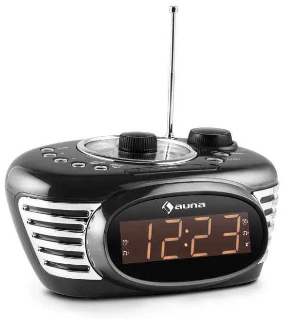 Auna RCR 56 BK, černý retro radiobudík, AUX, FM, dual alarm