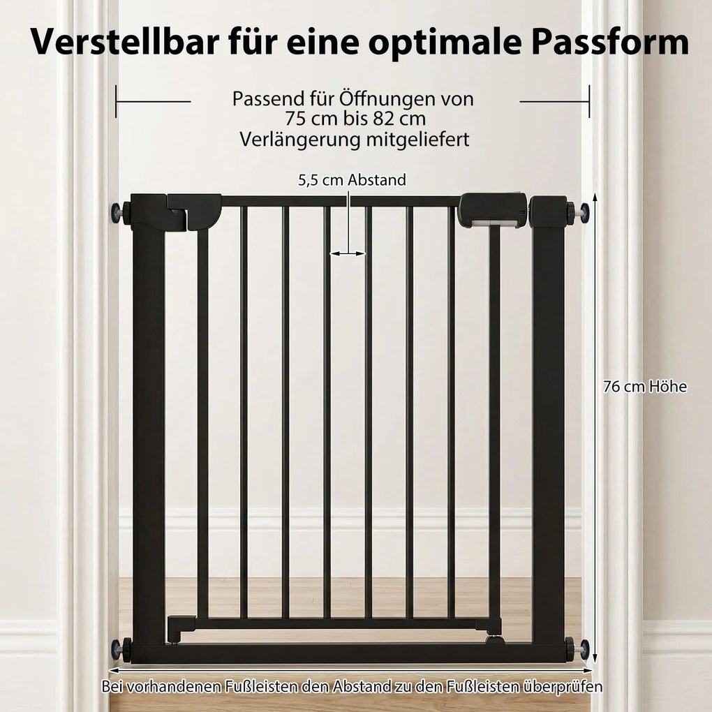 Costway Schodišťová brána bez vrtání se šířkou 75-82 cm Auto-Close