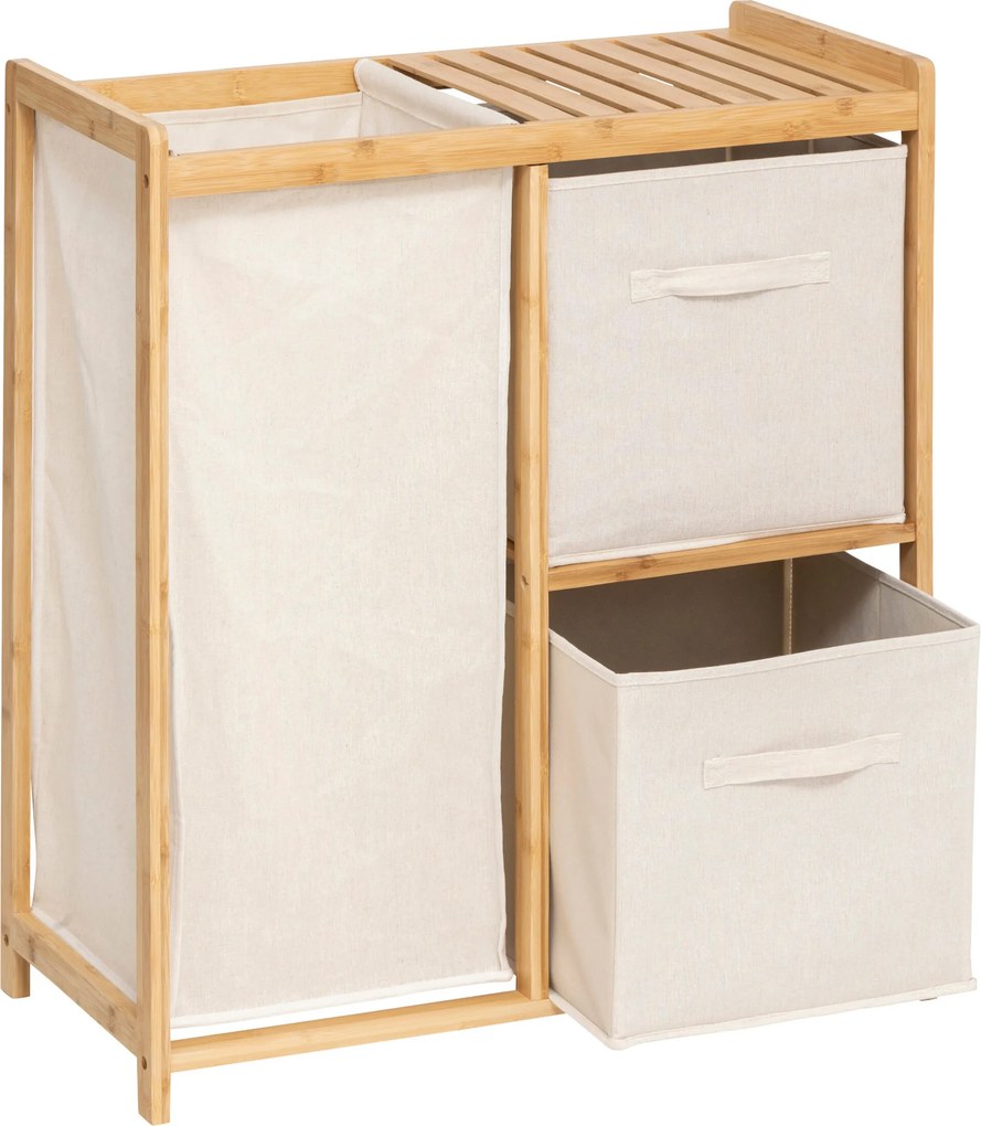 Bambusový regál s košem na prádlo TIDY BOX a úložnými boxy, 66 x 33,3 x 78,5 cm