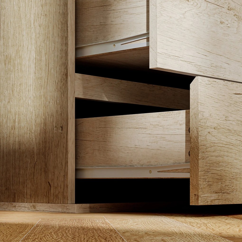 HOMCOM Skříňka se 4 zásuvkami, Moderní úložný kabinet pro ložnici s mechanismem měkkého zavírání – 60 x 40 x 80 cm, Přirodní dřevo