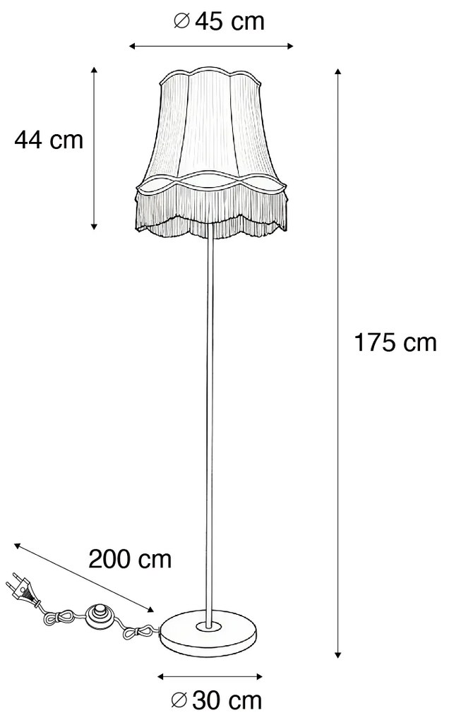 Retro stojací lampa mosazná sgranny stínidlem krémovým 45 cm - Kaso