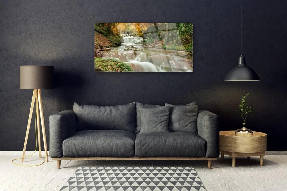 Obraz na skle Vodopád Les Příroda 140x70 cm