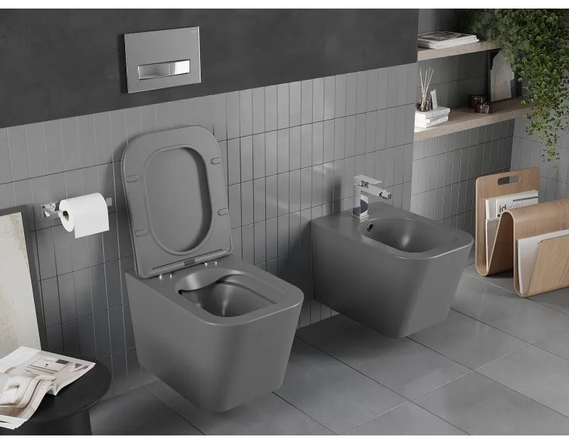 Mexen Teo WC mísa Rimless s pomalu padající deskou slim, duroplast, Tmavě matová černá - 30854071