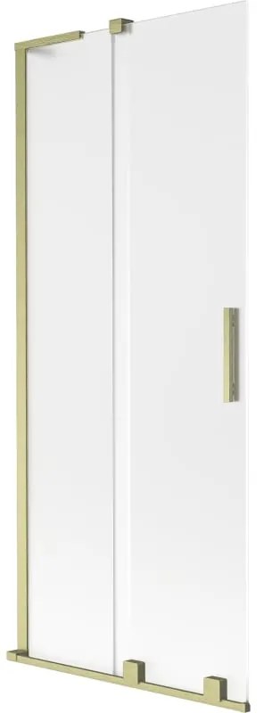Mexen Velar L, 2-křídlová posuvná vanová zástěna 85 x 150 cm, 8mm sklo námraza, zlatá matná, 896-085-003-31-55