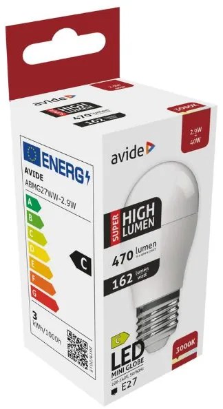 Ultra úsporná prémiová LED žárovka E27 2,9W 470lm G45 teplá, ekv. 40W, 3 roky