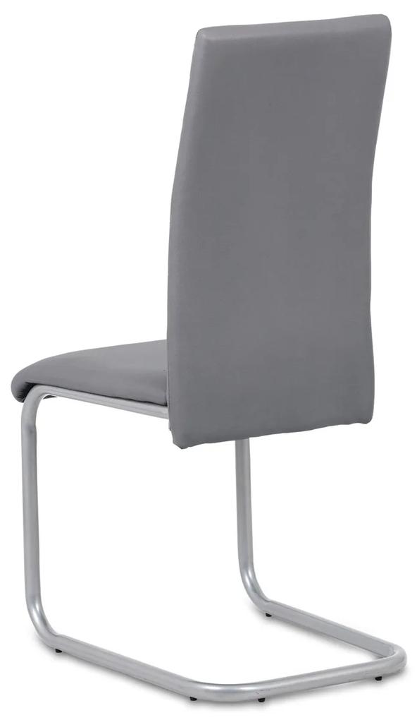 AUTRONIC Jídelní židle, koženka šedá / šedý lak