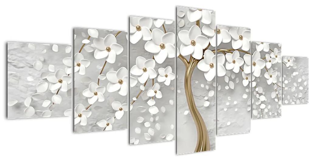 Obraz bílého stromu s květinami (210x100 cm)